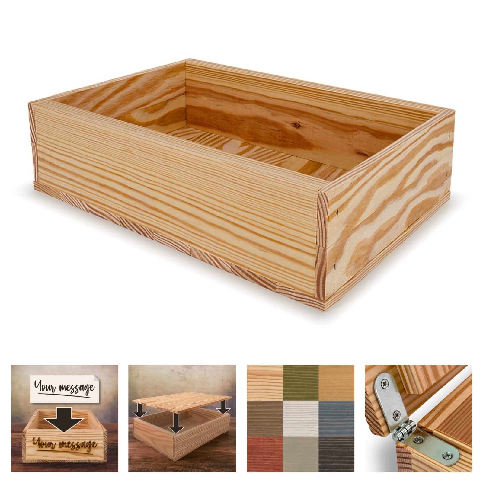 8x13.25x3.5” Small Wooden Crates - Solid Side, Handcrafted – Carpenter Core